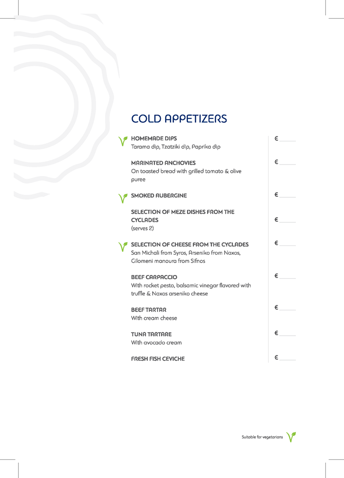 Mikres Cyclades Restaurant Menu - Mikres Cyclades